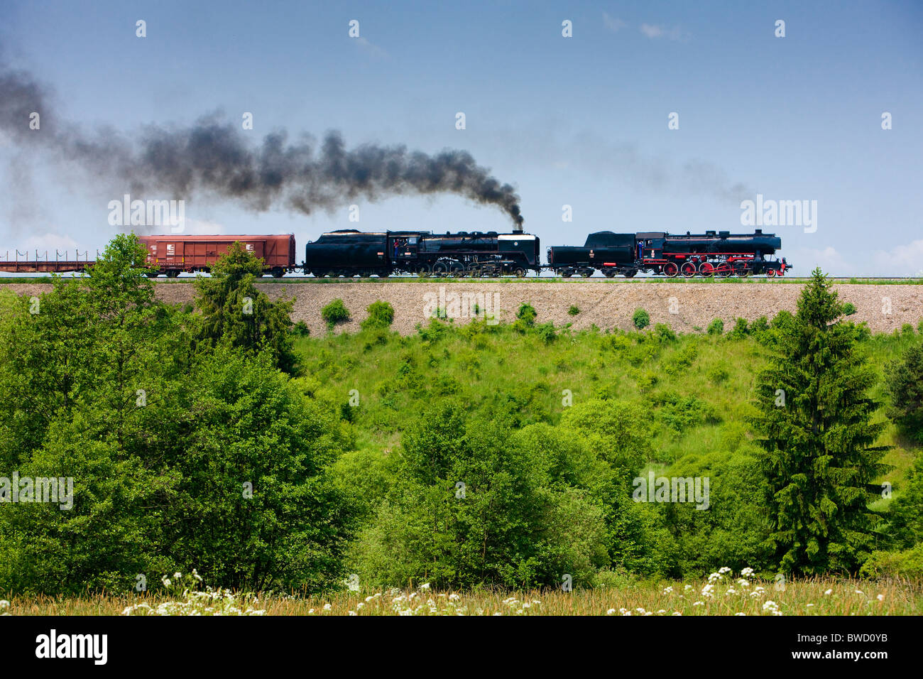 train with steam locomotives (556.036) near Horna Stubna, Slovakia ...