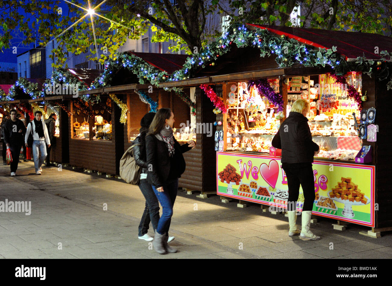 stall selling assorted sweets candy and confectionery at night time at ...