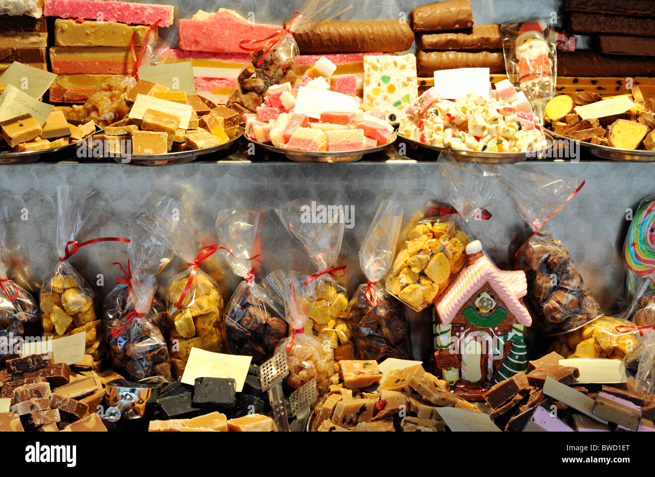 stall selling assorted sweets candy and confectionery at night time at ...