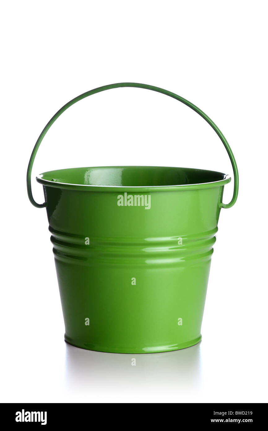 small green bucket isolated on white background Stock Photo - Alamy