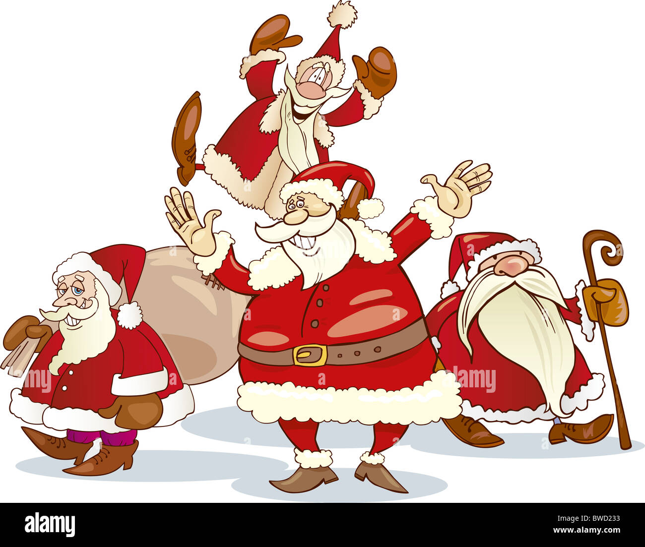 illustration of four santa clauses group Stock Photo - Alamy