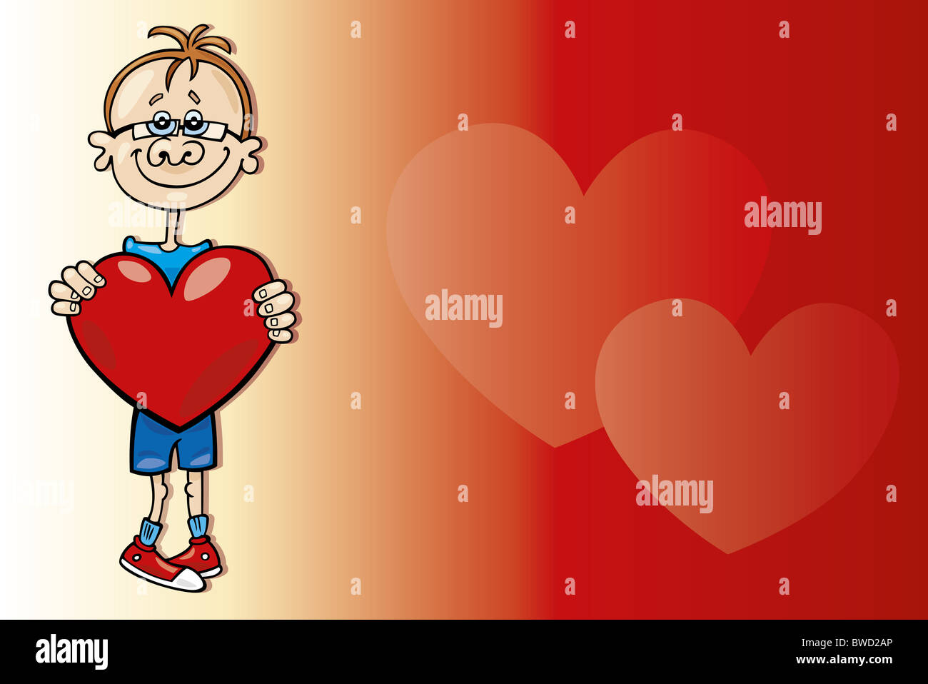 illustration of cute teen boy with big heart in his hands Stock Photo ...