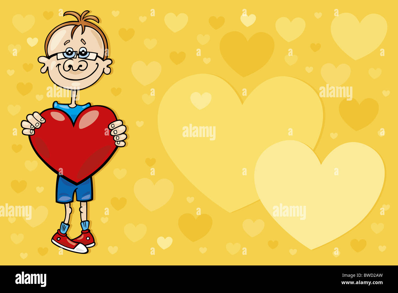 illustration of cute teen boy with big heart in his hands Stock Photo ...