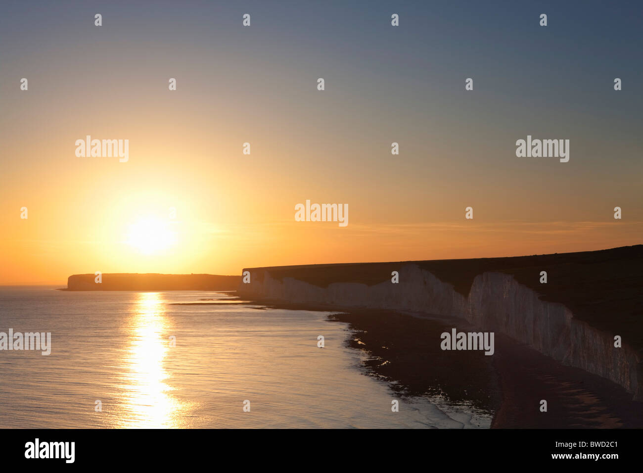Sunset over white cliffs Sussex; England; Great Britain Stock Photo - Alamy