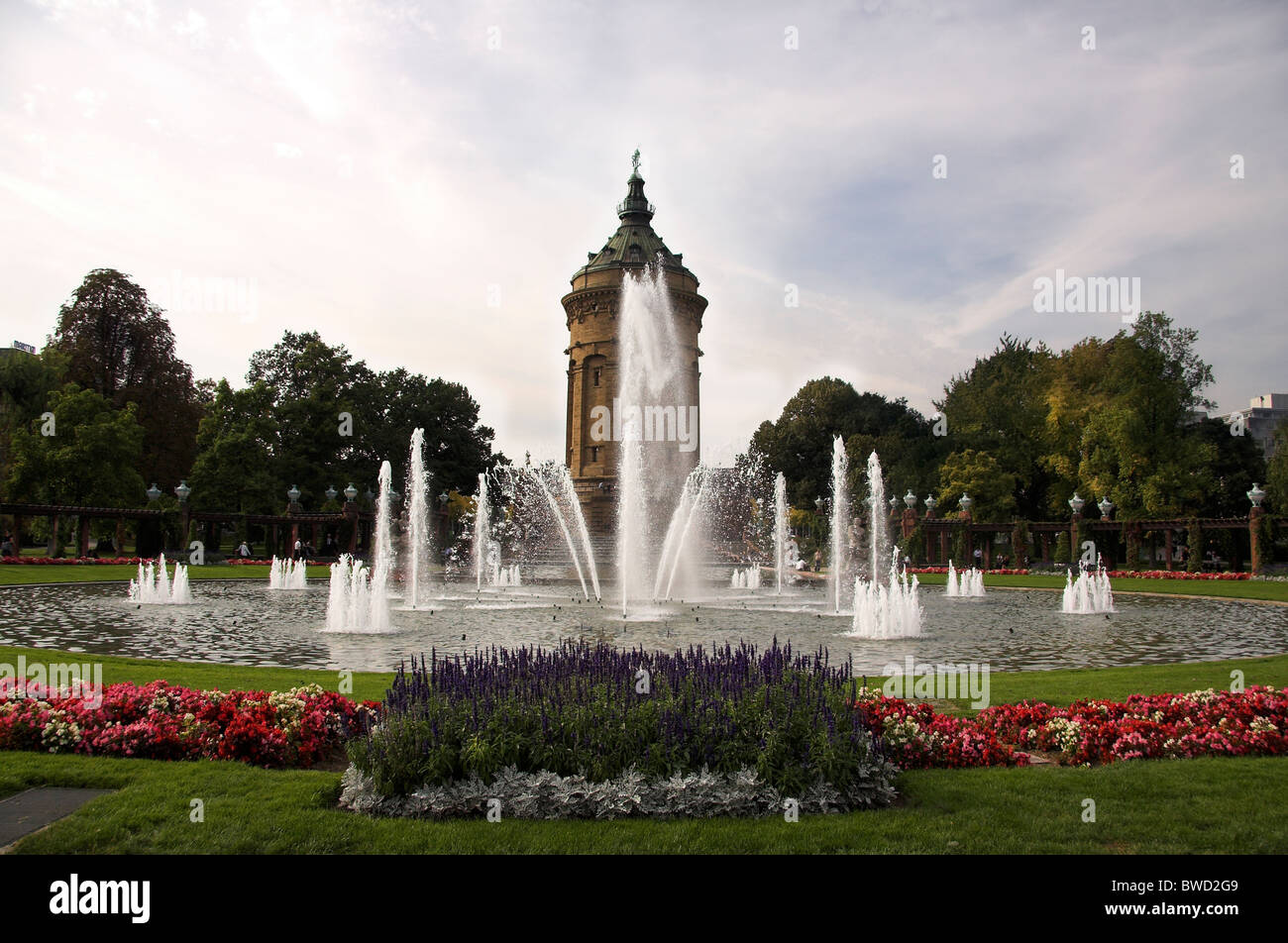 Fountain in front of the Mannheim Water Tower, Germany Stock Photo - Alamy