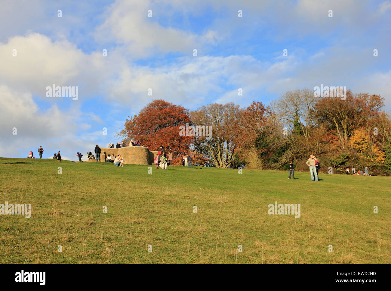Visitors at the view point on Box Hill, Surrey, England UK Stock Photo ...