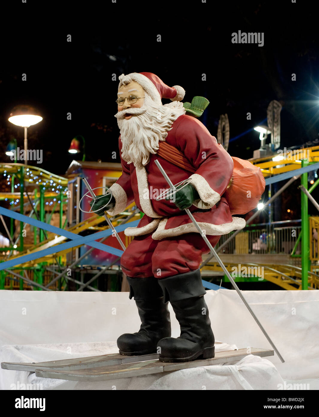 Paris, France, Christmas Decor, Santa Claus, Father Christmas on Skis ...