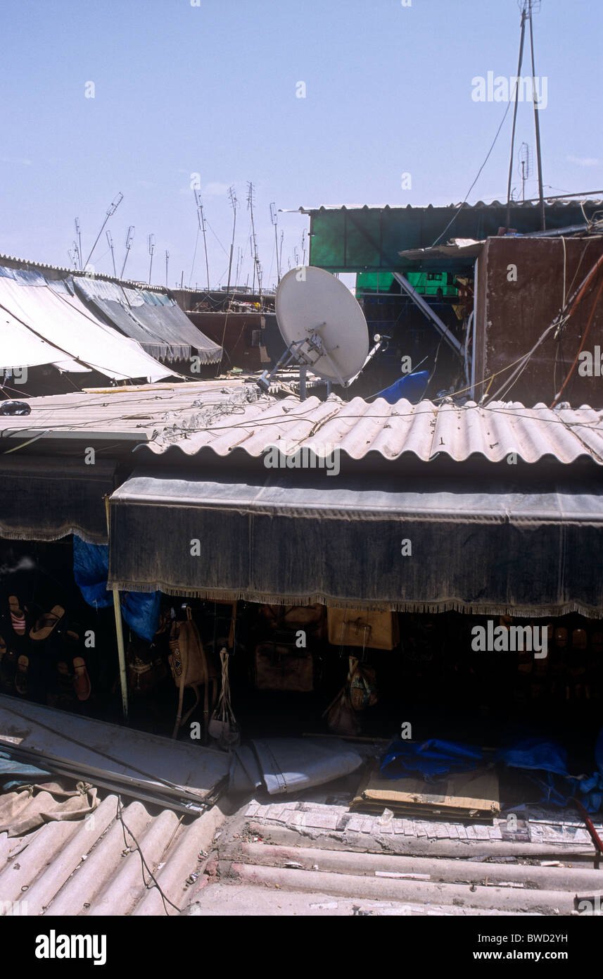 Satellite Dish on the Corrugated Roof of a Moroccan shack in Marrakech ...