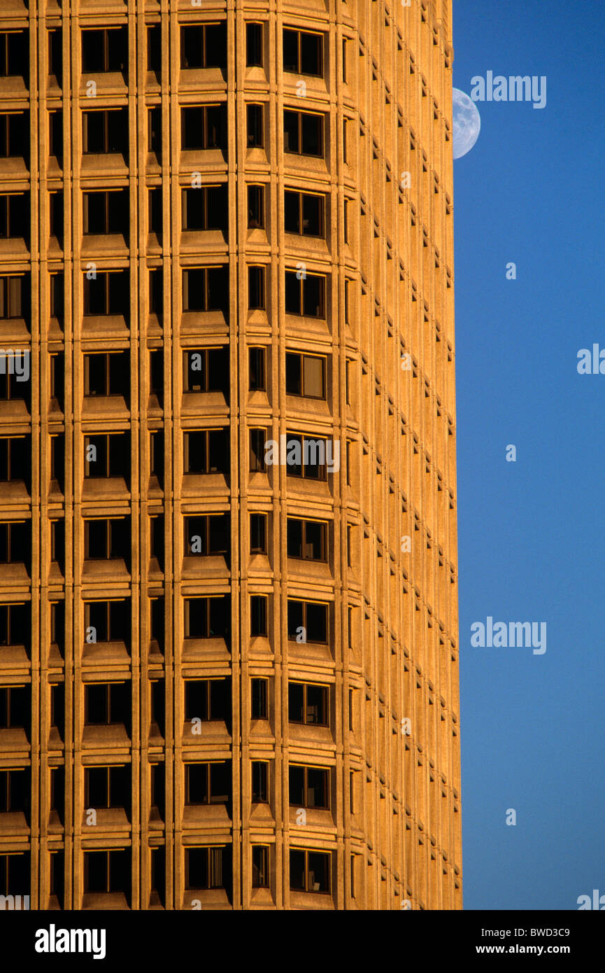 Downtown Seattle with Federal building and moonrise Seattle Washington ...