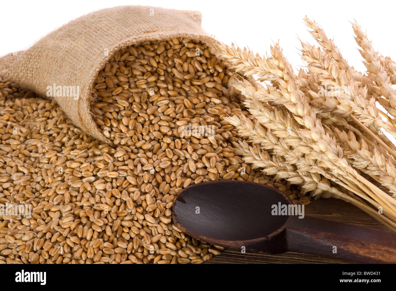 Wheat in small sack Stock Photo - Alamy