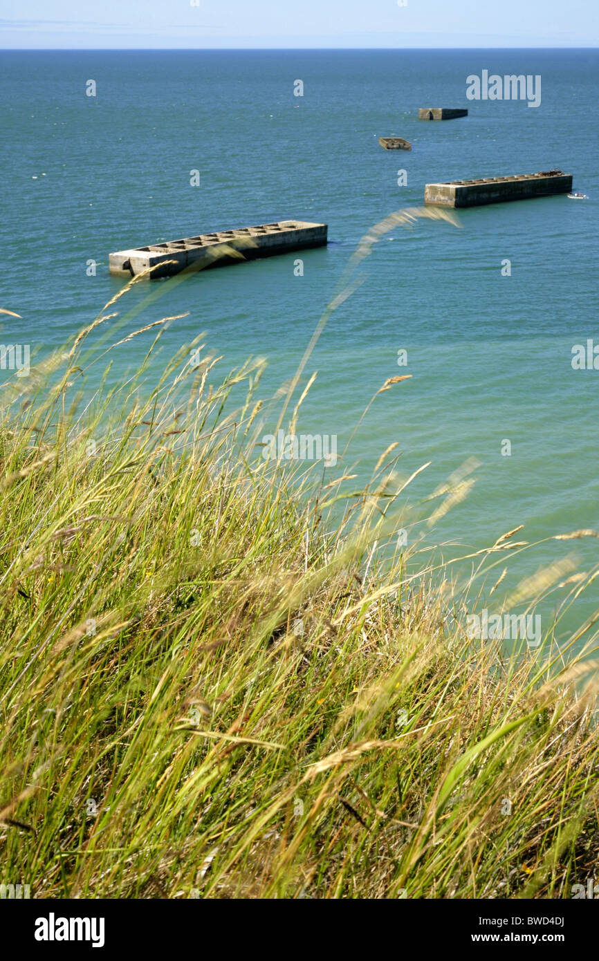 Remains of the Allied D-Day floating Mulberry harbour off Arromanches ...