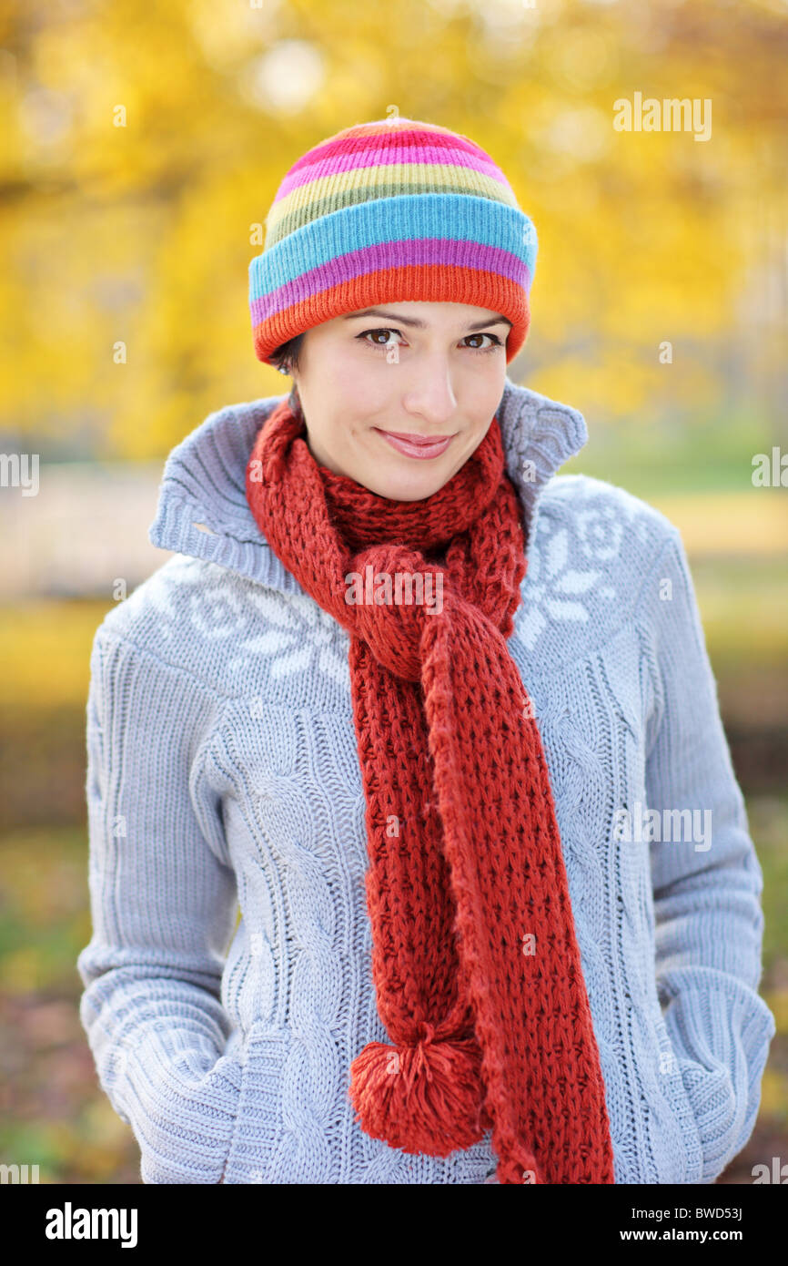 Woman autumn smile cap hi-res stock photography and images - Alamy