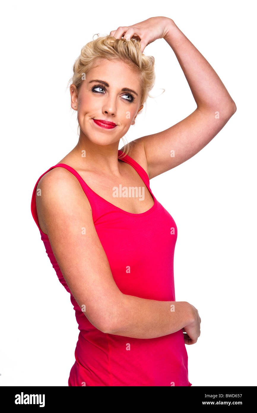 Beautiful Young Blond Woman Thinking, Confused Comedy Expression Stock ...