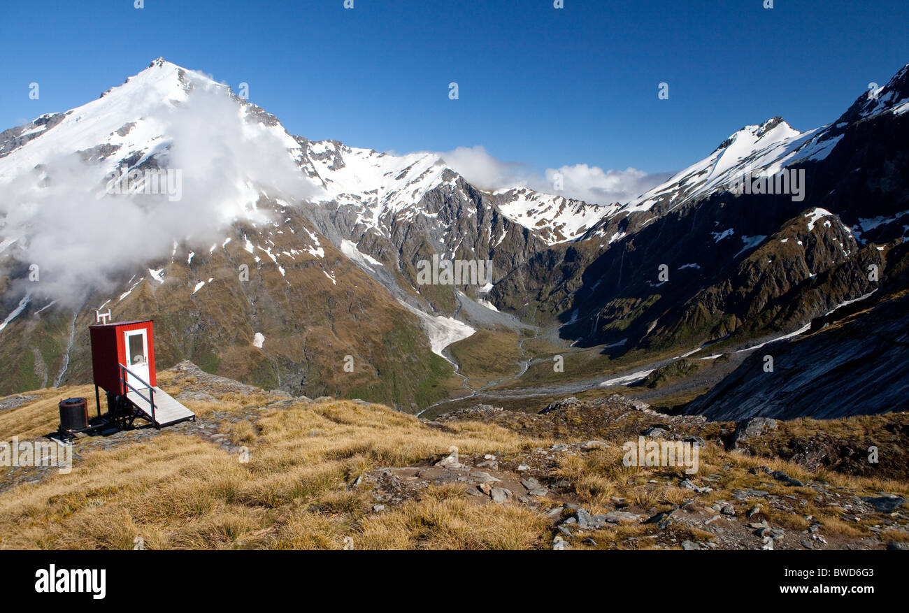 French Ridge Hut toilet in the Matukituki valley New Zealand Stock ...