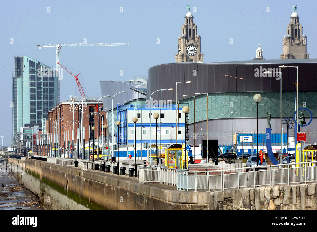 View looking along Liverpool Waterfront with the Echo Arena and The ...