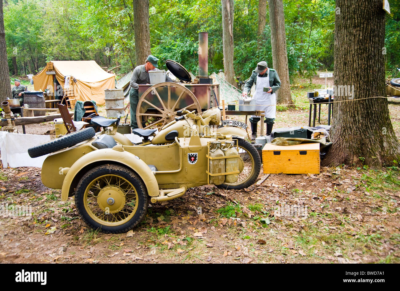 German army BMW motorcycle military camp world war two wood forest ...