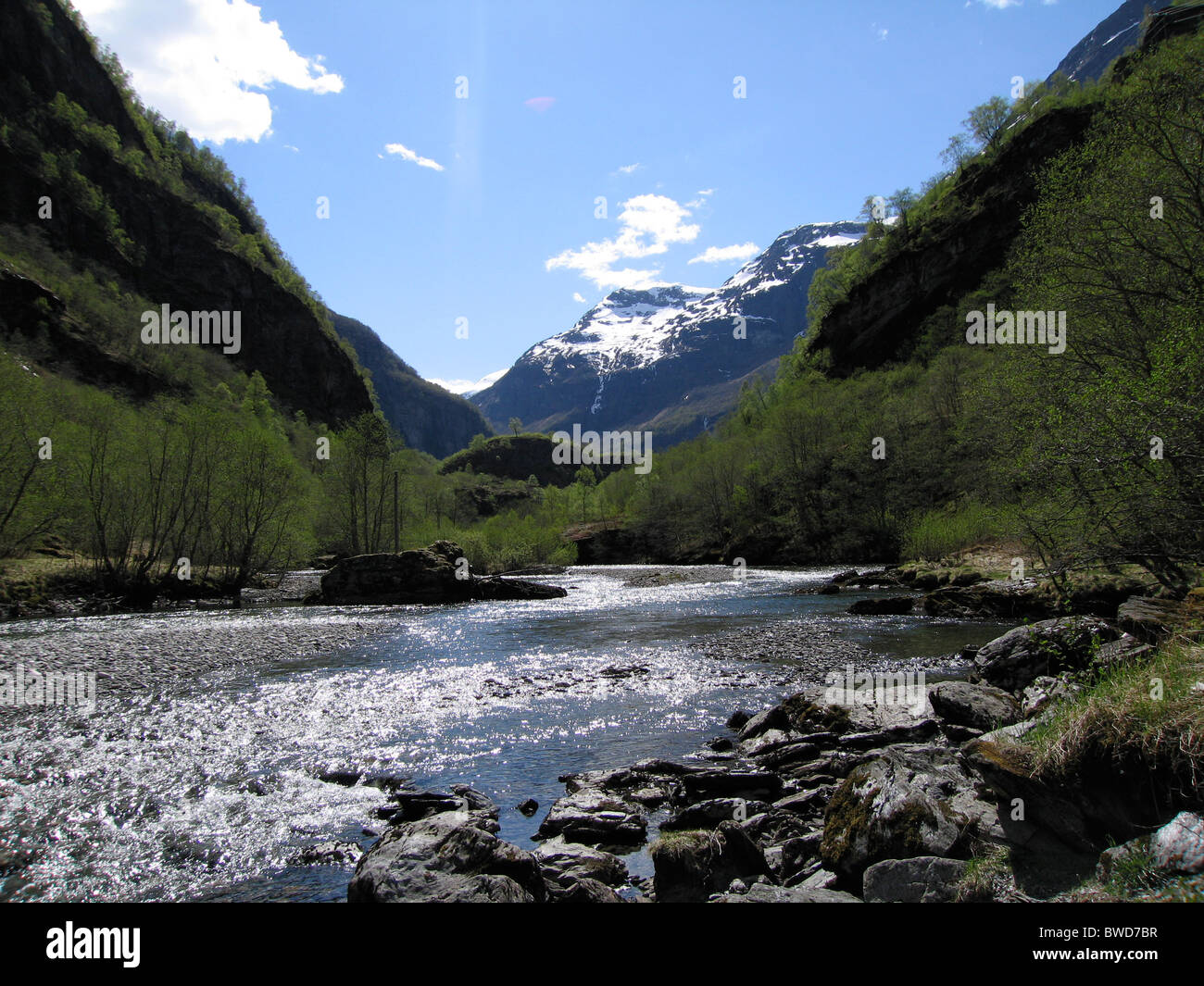 NORWAY Scransen River in mid-Norway with Mount Erebus in background ...