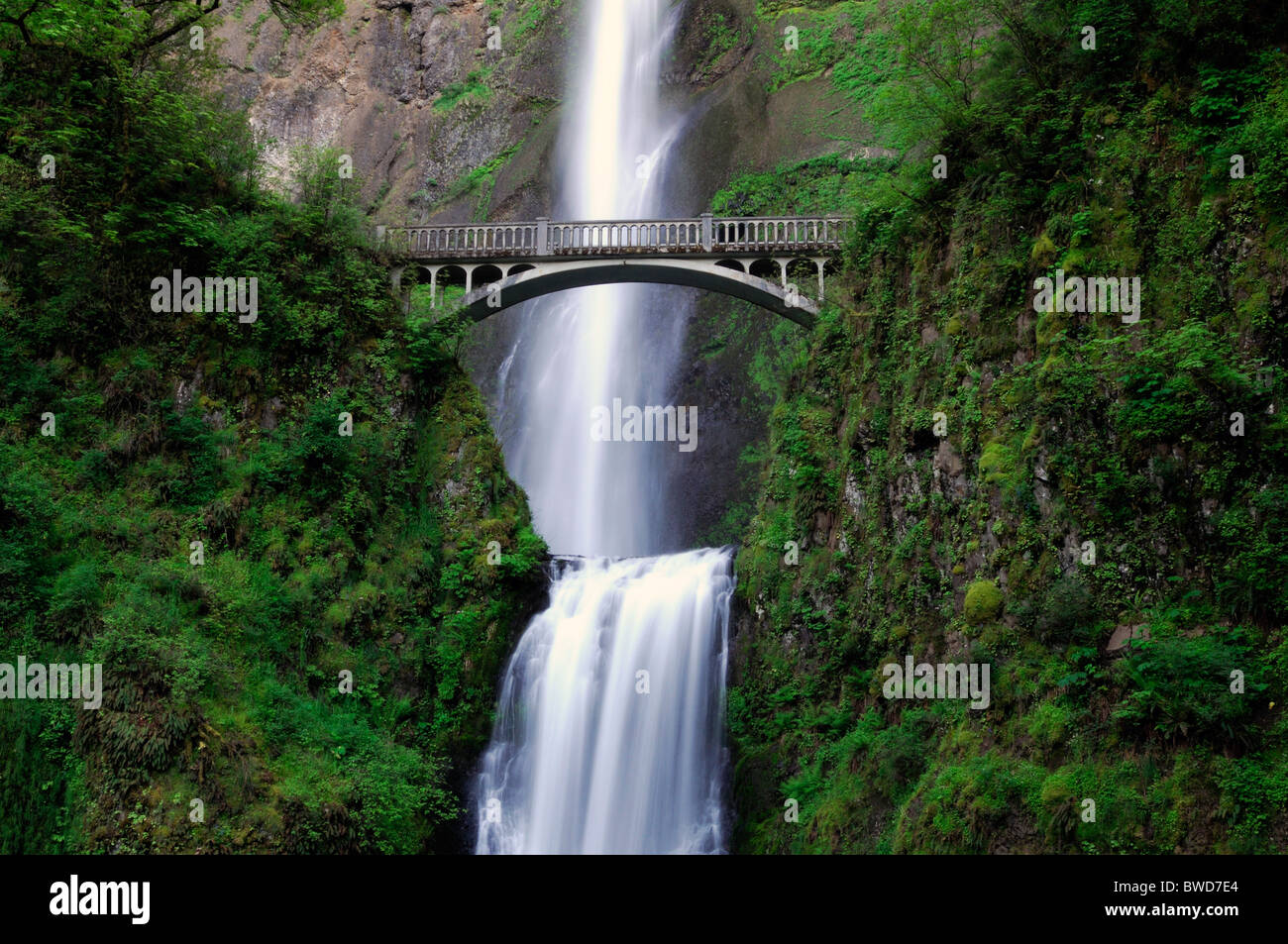Multnomah Falls waterfall Benson Footbridge bridge Columbia River Gorge ...