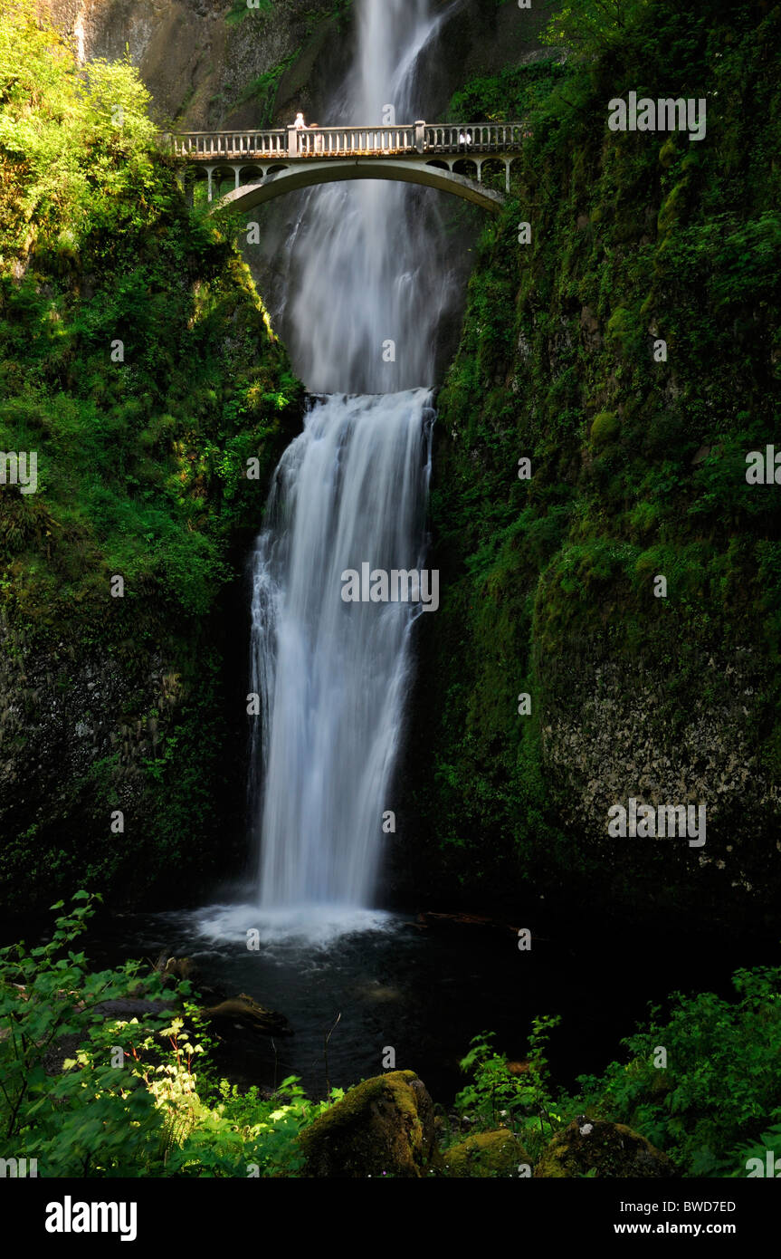 Multnomah Falls waterfall Benson Footbridge bridge Columbia River Gorge ...