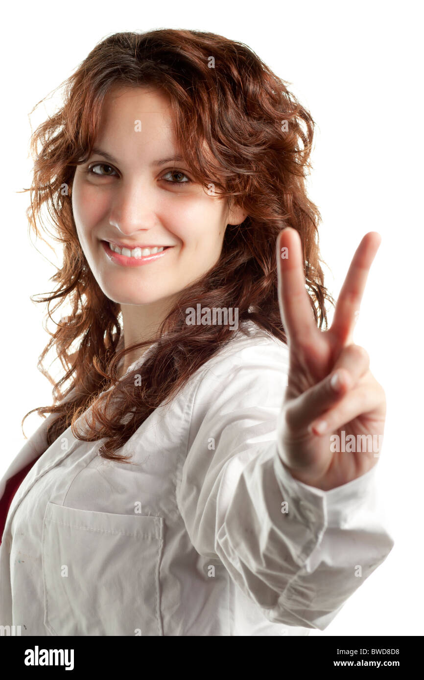 Woman Showing "V" Sign Stock Photo - Alamy