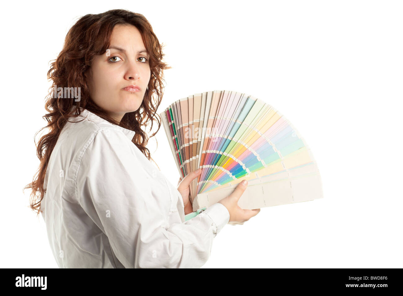 Woman in Doubt with Color Swatch Stock Photo - Alamy