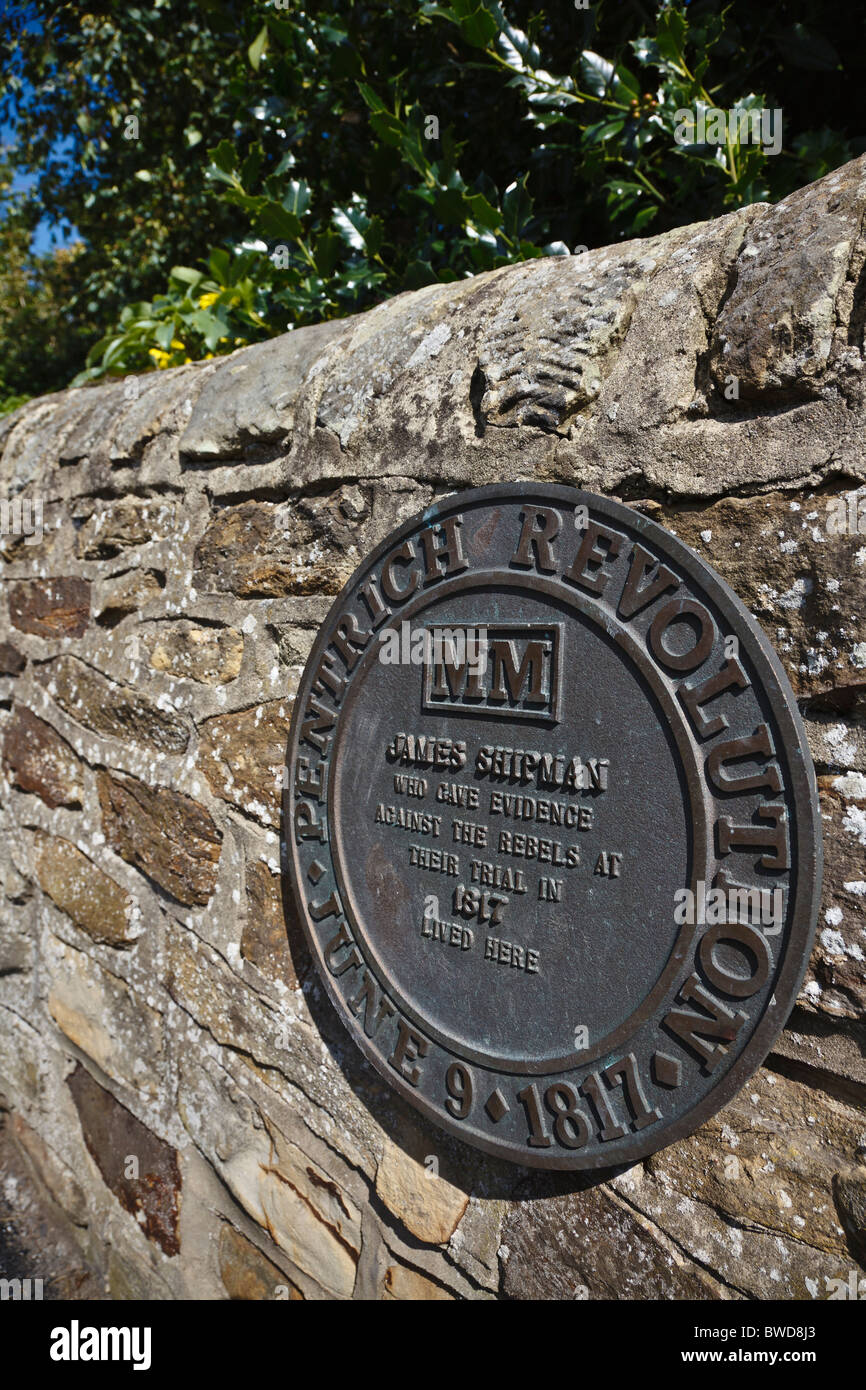 Plaque commemorating the Pentrich Revolution, Pentrich village, Amber ...