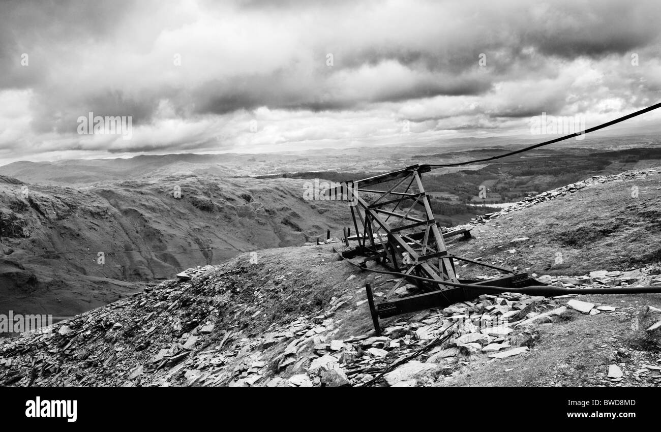 Old iron workings above levels at Coniston slate mines, Lake District ...
