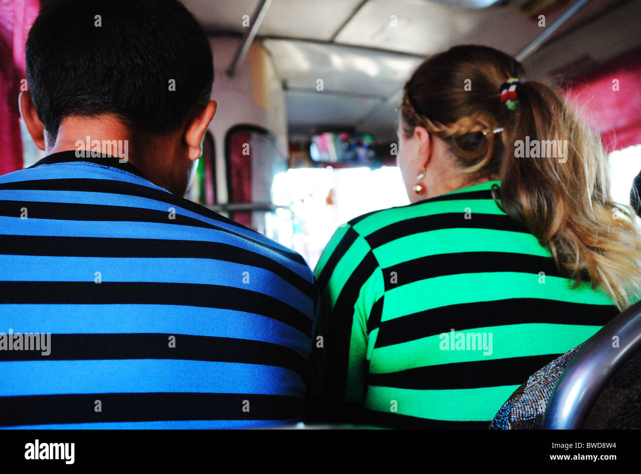 Couple on bus Stock Photo - Alamy