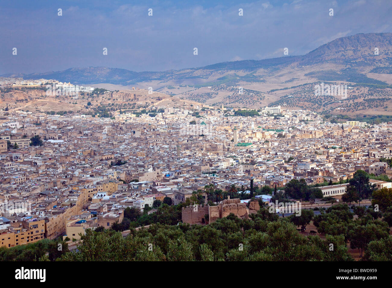 A panoramic view of the city of Fes from a hillside position Stock ...