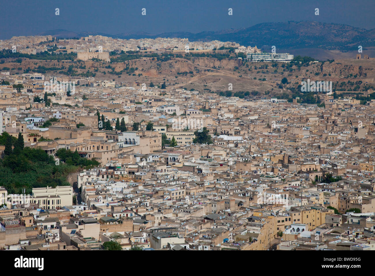 A panoramic view of the city of Fes from a hillside position Stock ...