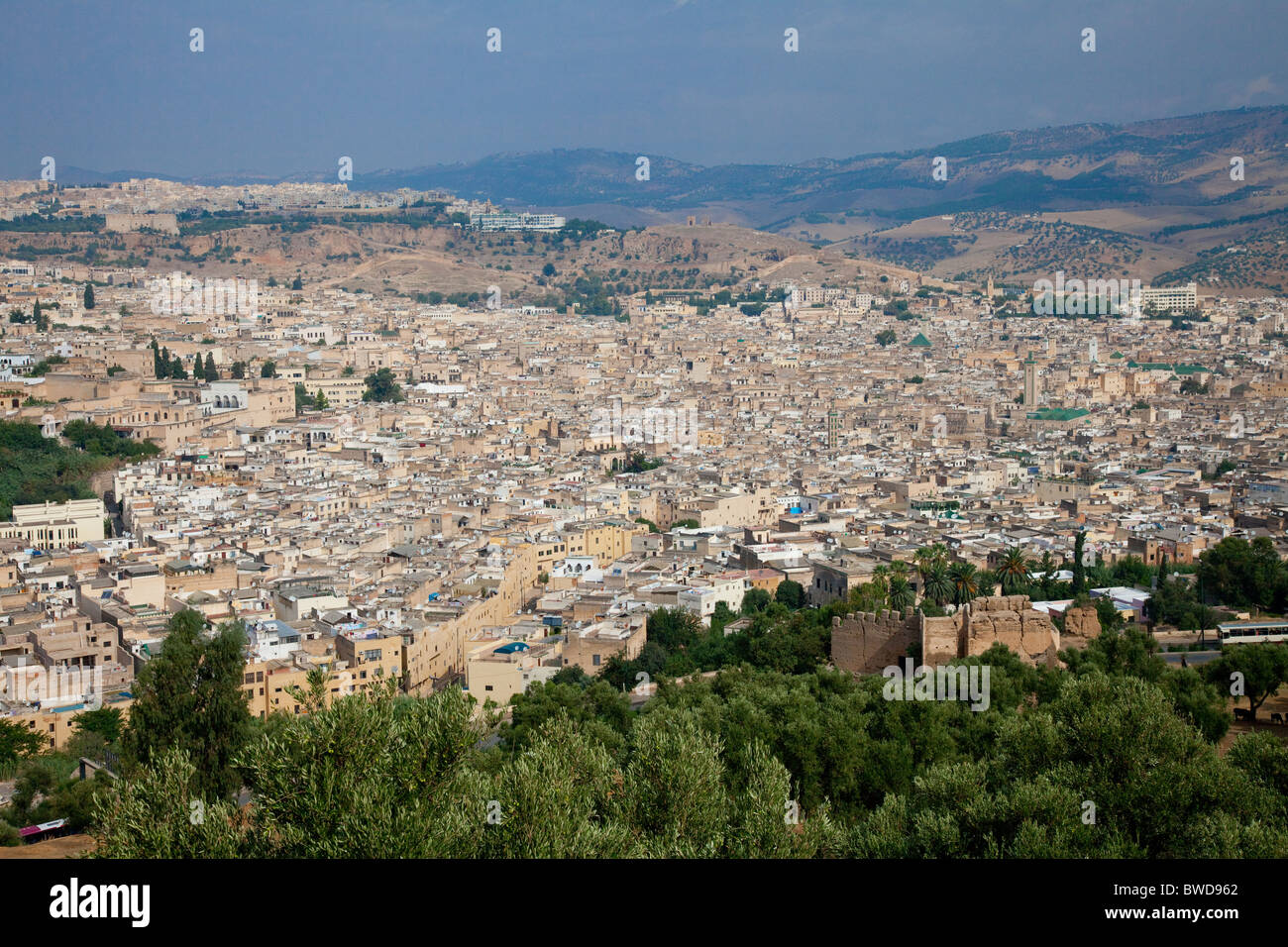 A panoramic view of the city of Fes from a hillside position Stock ...