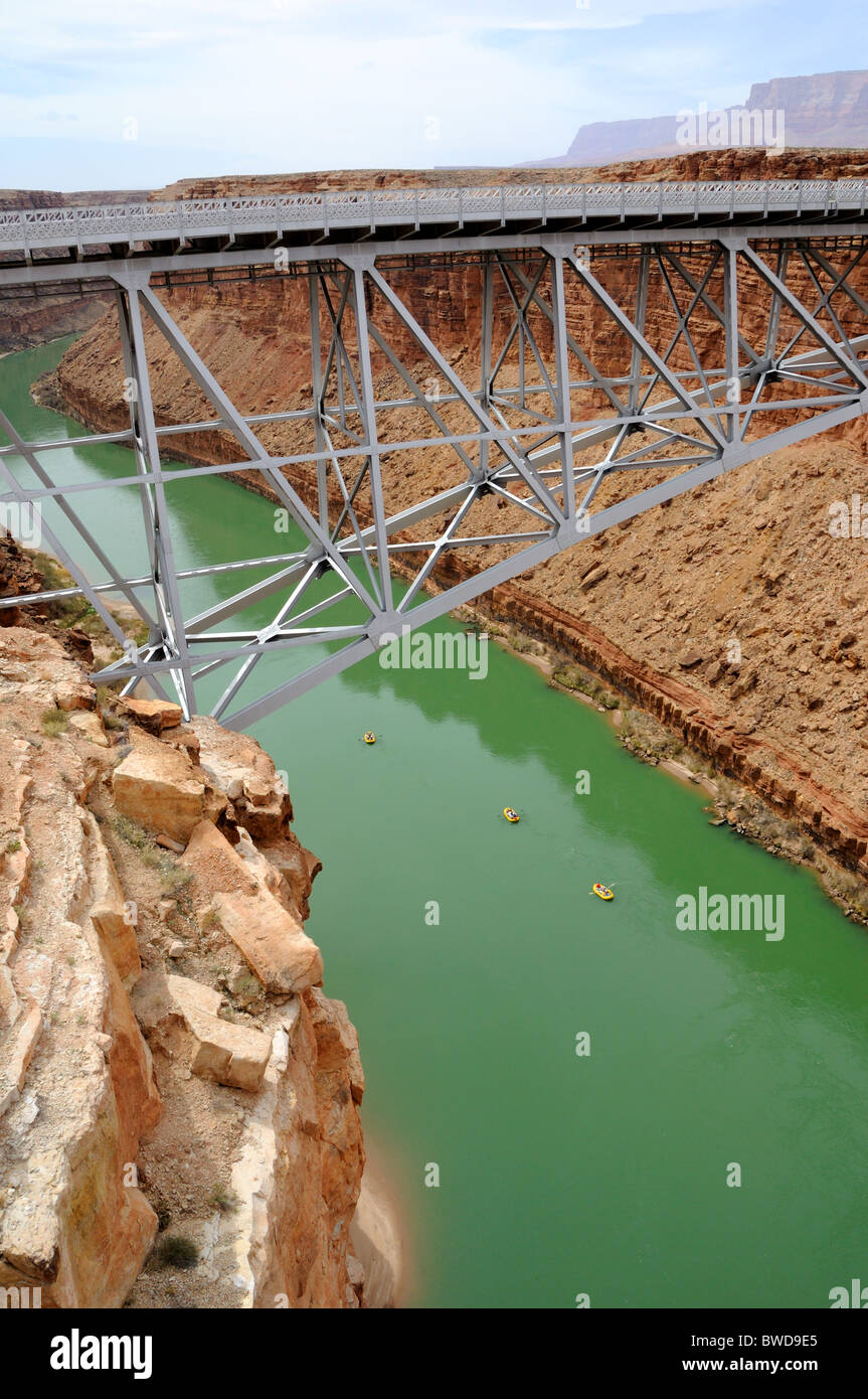 Navajo Bridge Crossing Marble Canyon with Rafters Below Stock Photo - Alamy