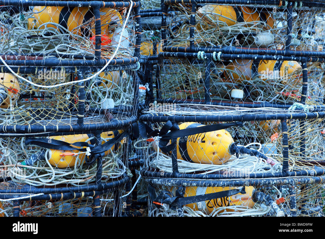 Crab pots stacked on dock at Prince George, Alaska Stock Photo - Alamy