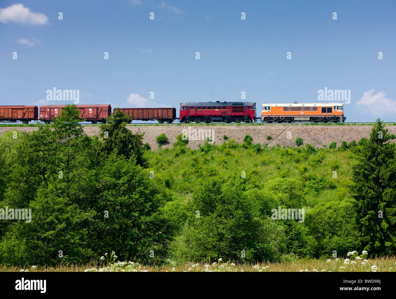 train with motor locomotives near Horna Stubna, Slovakia Stock Photo ...