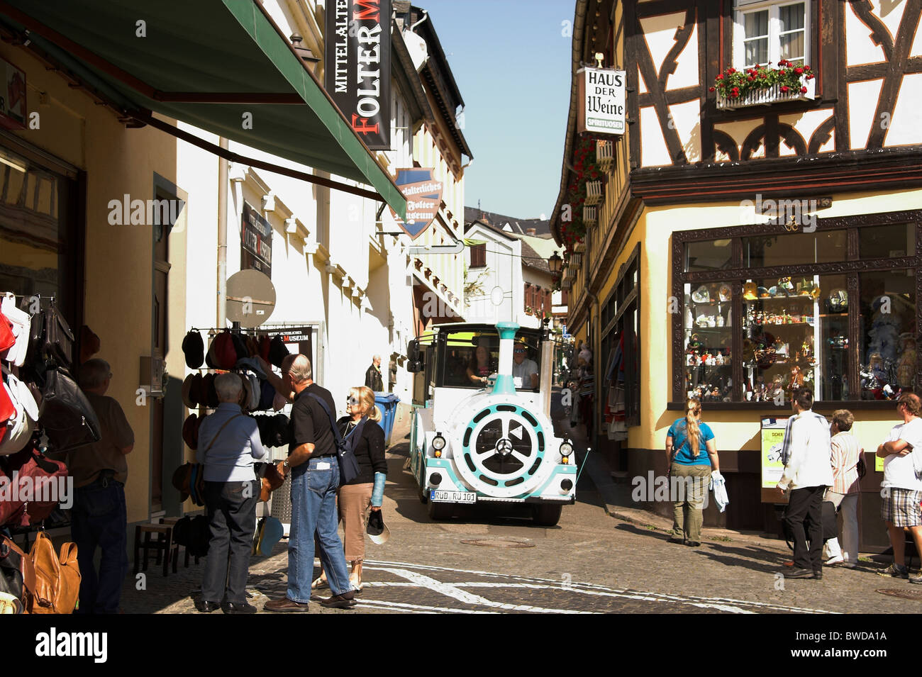 Noddy train in a narrow street, Rudesheim, Germany Stock Photo - Alamy