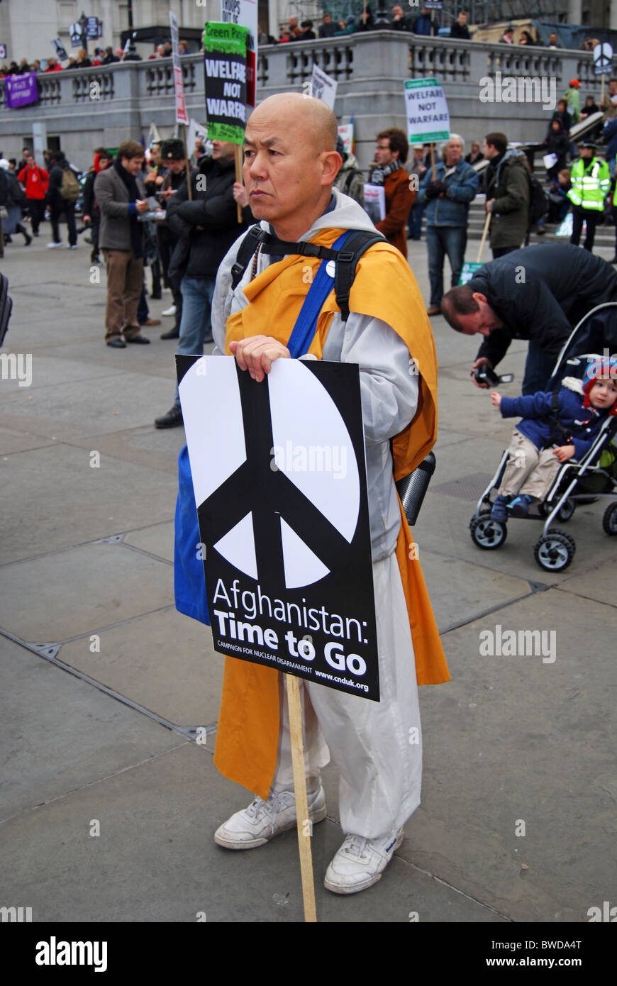 Anti war protest Stop the War Coalition London 2010 Buddhist Monk CND ...
