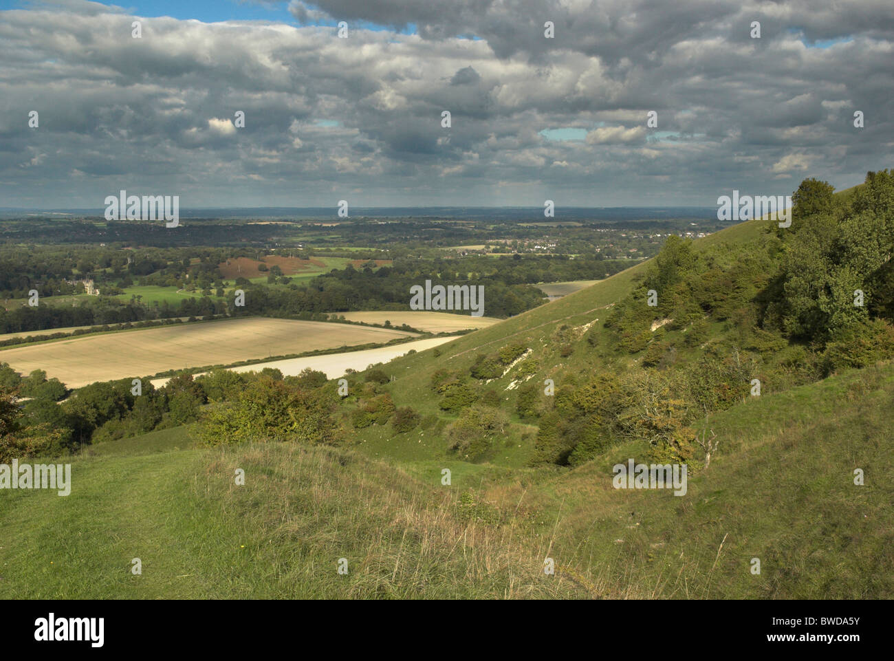 Looking out over the Sussex Weald from Rackham Hill in the South Downs ...
