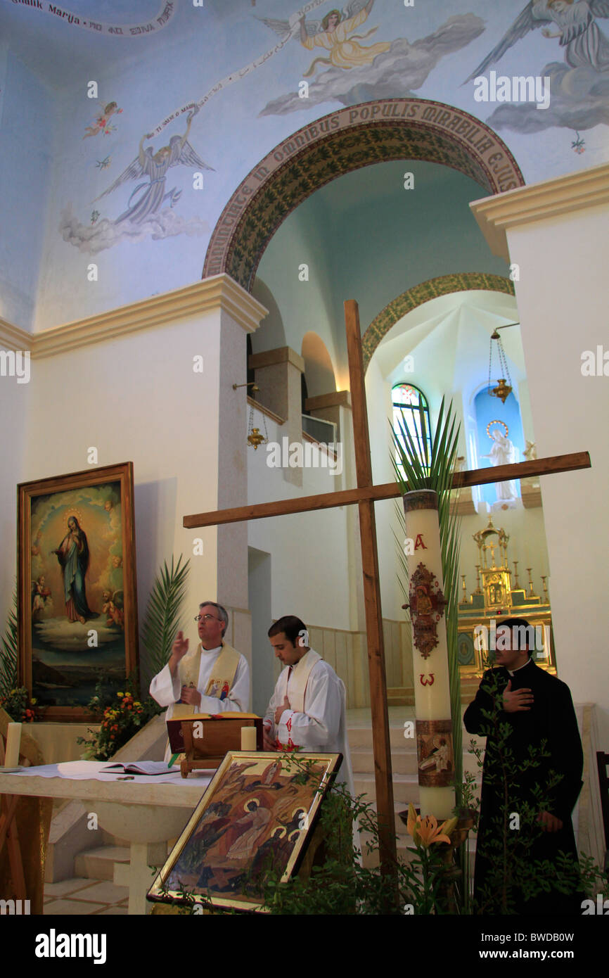 Israel, Shephelah, Deir Rafat Monastery, built in 1927, Mass at the ...