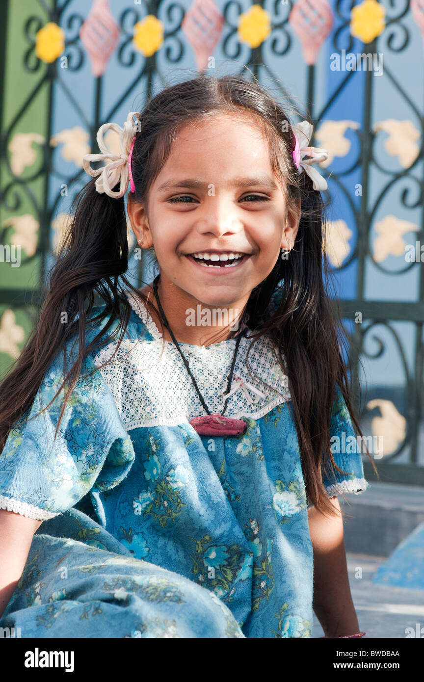 Smiling happy Indian village girl. Andhra Pradesh, India Stock Photo ...