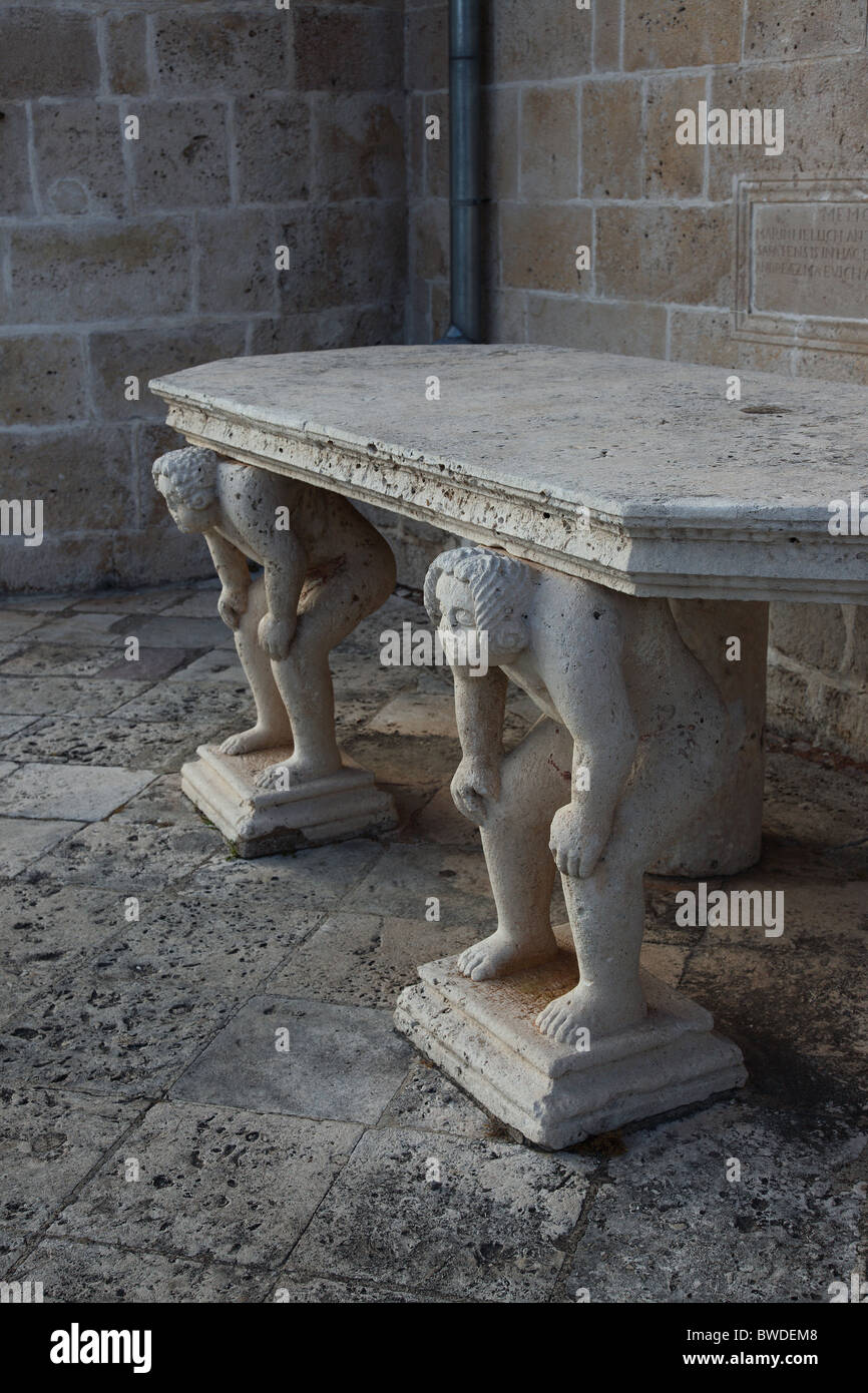 Stone table, Notre Dame du Rocher church (1452) in front of Perast ...