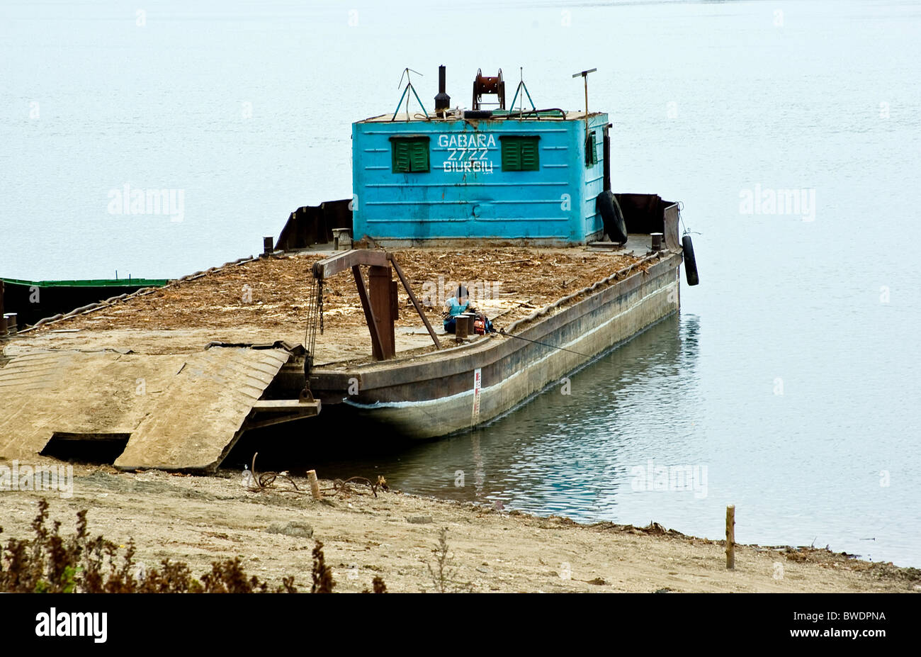 Boy catches a fish barge enabled Stock Photo - Alamy
