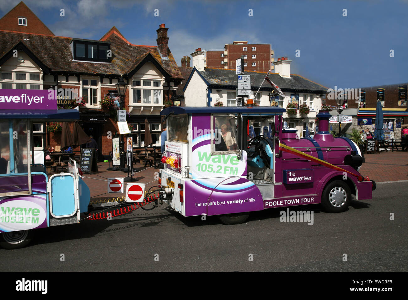 Visitor train makes a stop at Poole Quayside Stock Photo - Alamy