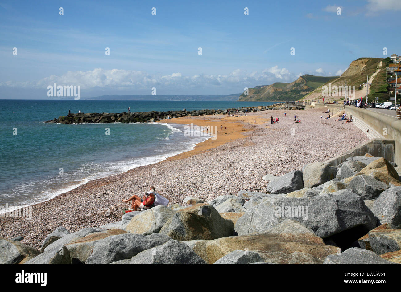 The beach looking west showing cliffs of the Jurassic Coast from West ...