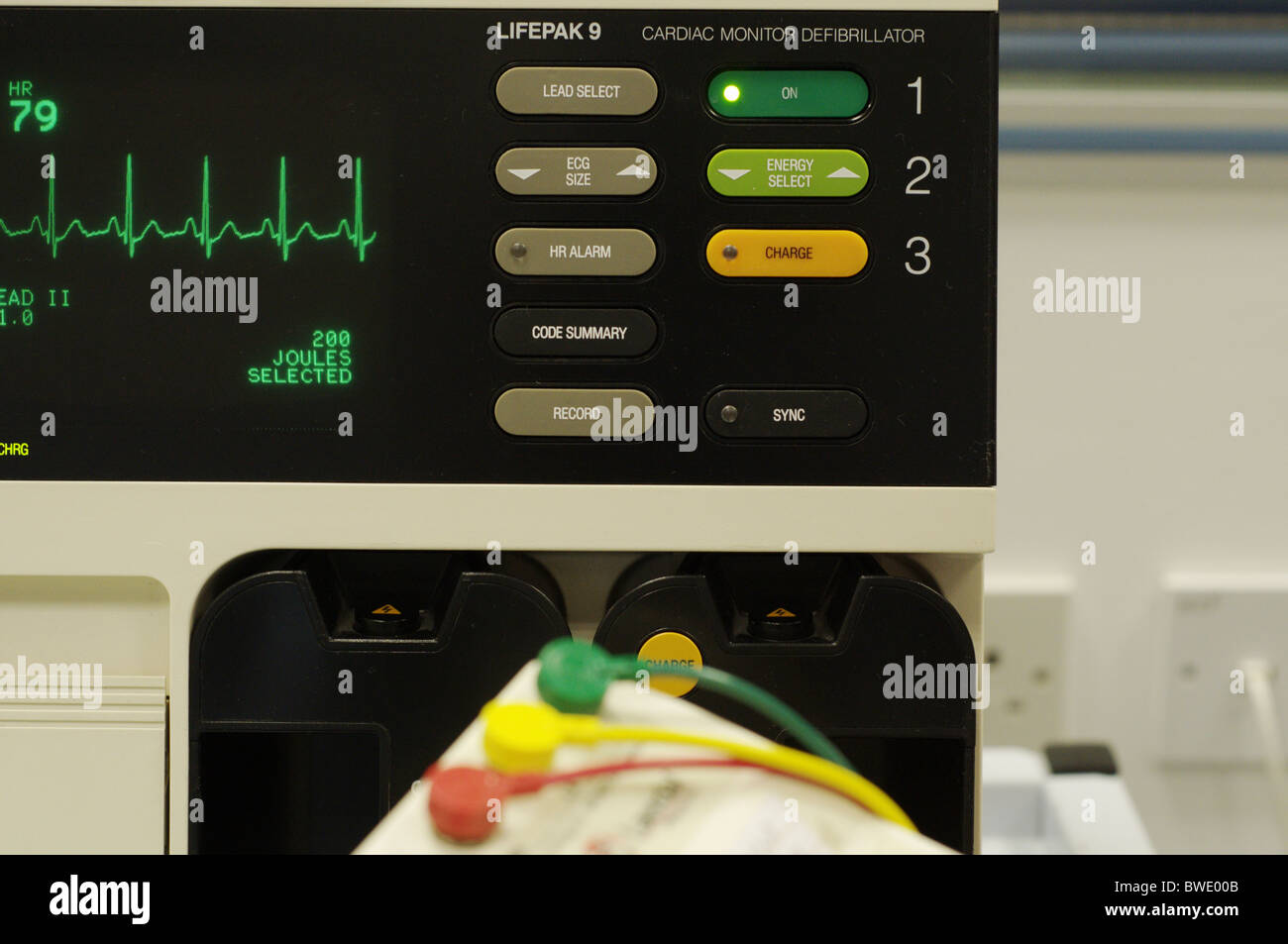 Heart defribillator monitor equipment in a hospital emergency Stock ...