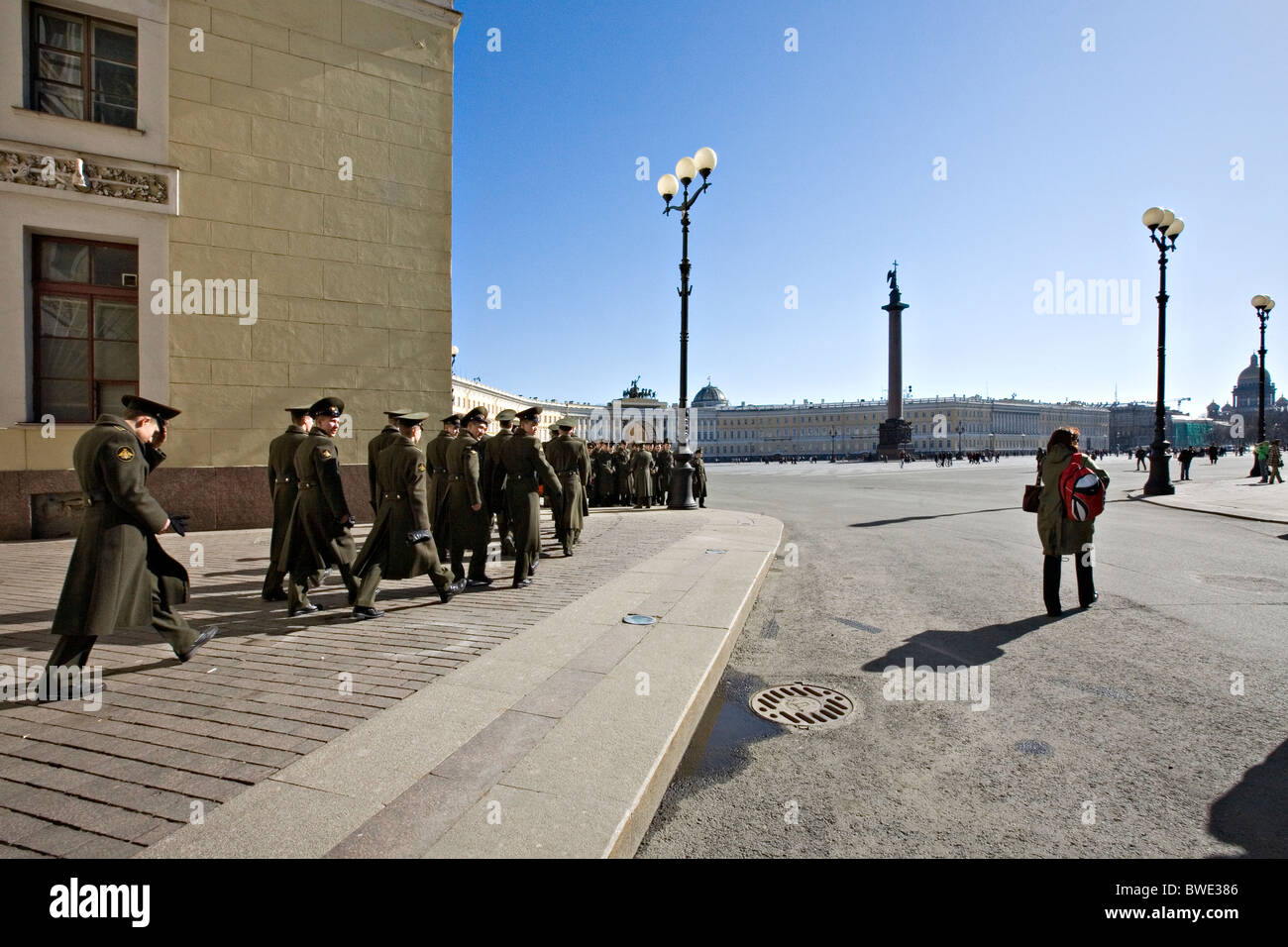 Military cadets marching onto Palace Square St Petersburg Russia Stock ...