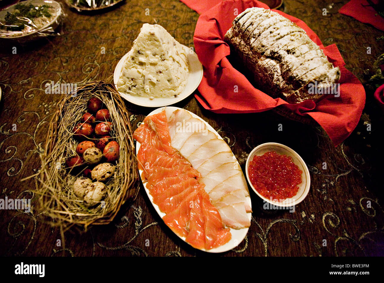 "Easter Breakfast" "Russian Orthdox Church" Paskha, Kulich "quails eggs ...