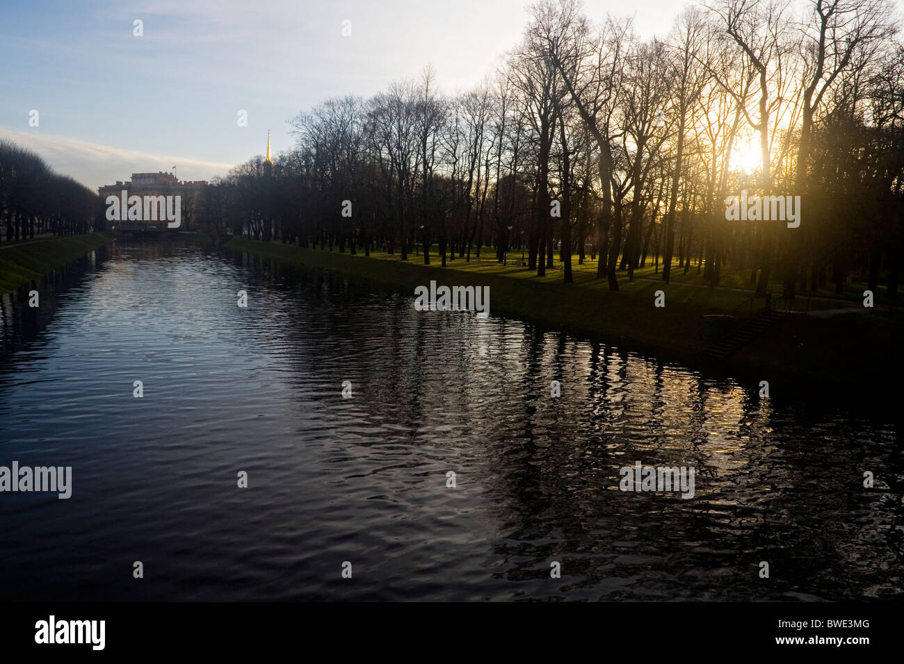 Moika River along Mikhailovsky Gardens with pavilion looking towards ...