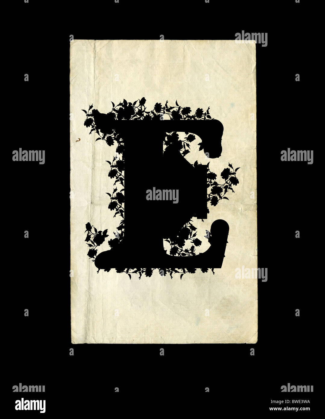 An initial letter E in the old background Stock Photo - Alamy
