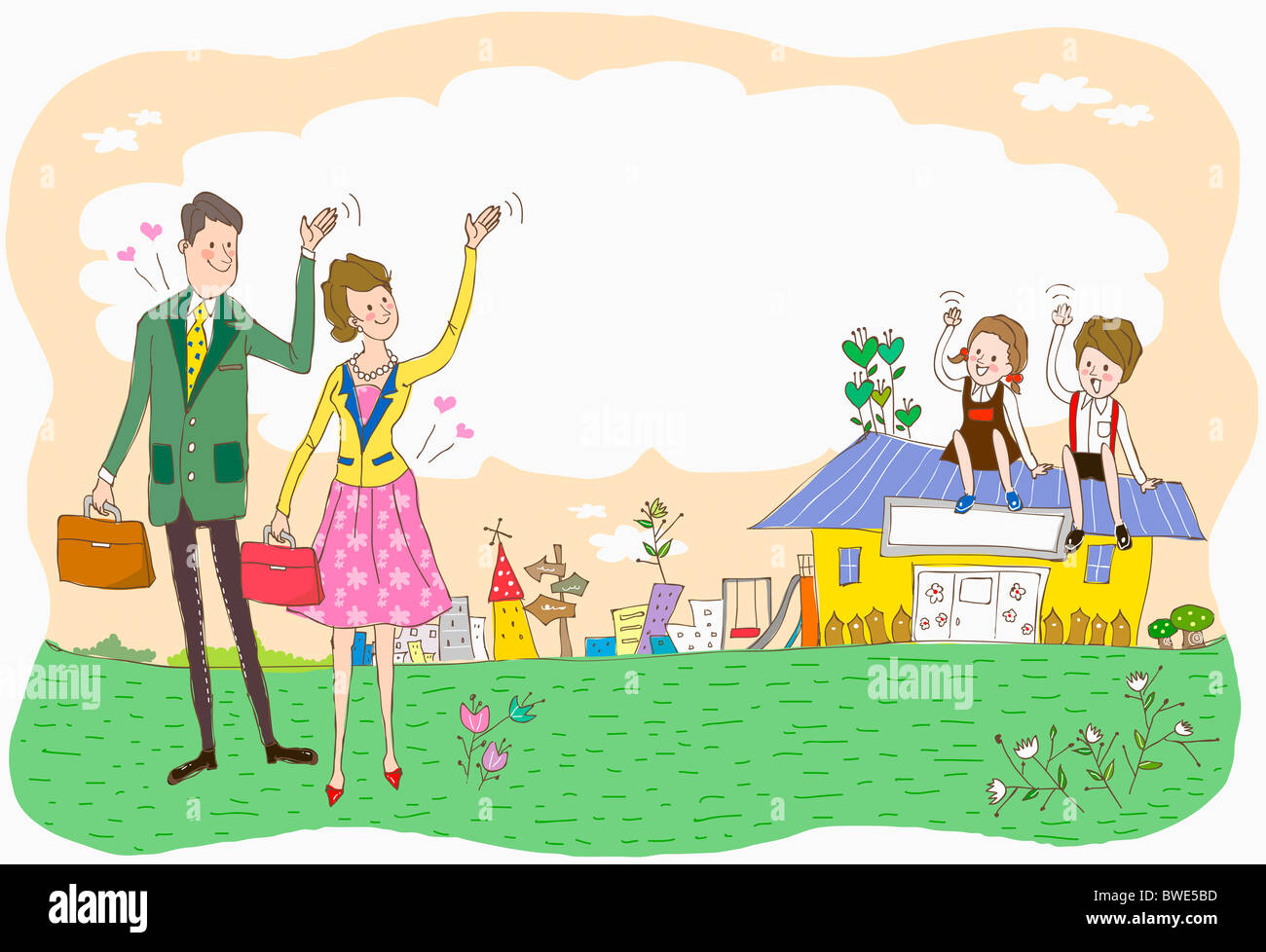 illustration of supporting the child care Stock Photo - Alamy