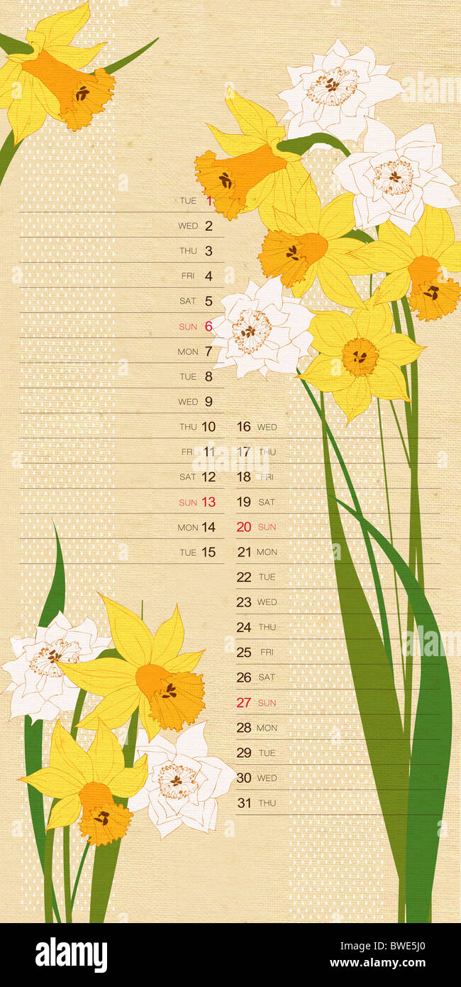 illustration of calendar and flowers Stock Photo - Alamy